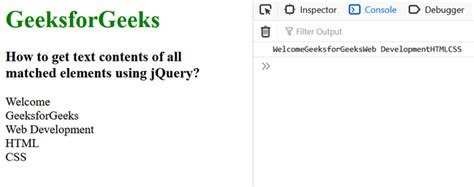 How To Get Text Contents Of All Matched Elements Using Jquery Geeksforgeeks