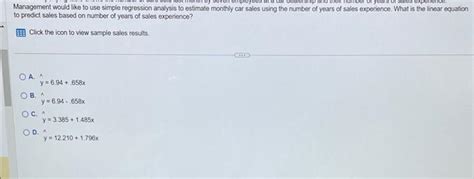 Solved Management Would Like To Use Simple Regression Chegg