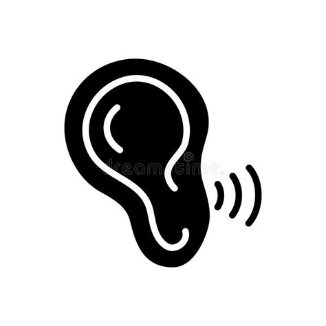 Black Solid Icon For Ear Recognition Hear And Listen Stock Vector