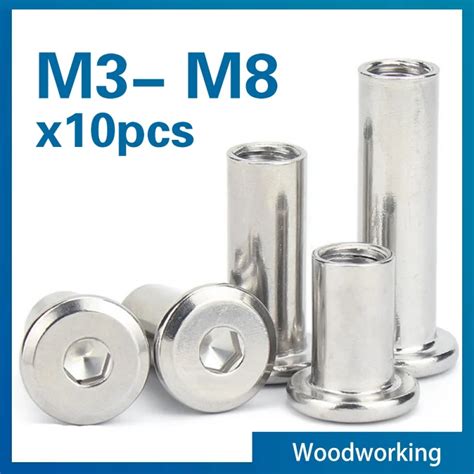 플랫 육각 소켓 헤드 가구 리벳 커넥터 조인트 슬리브 캡 너트 삽입 M3 M4 M5 M6 M8 스테인레스 스틸 10 개 로트