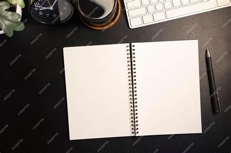 premium photo top view blank notepad pen coffee cup and keyboard on