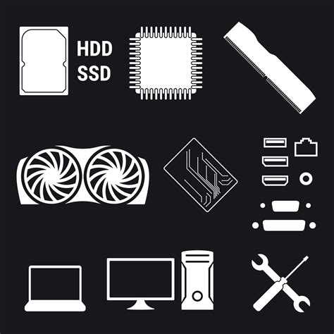 Computer Hardware Icons Set White On A Black Background 18770030 Vector Art At Vecteezy