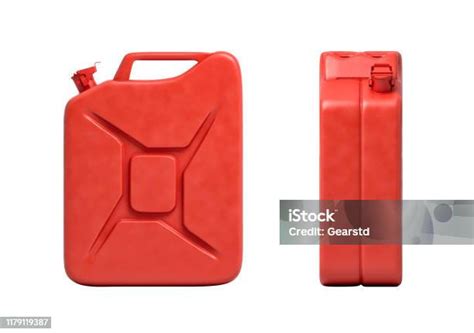 흰색 배경에 격리 된 두 개의 빨간색 가스 캔 정면 뷰 및 측면 뷰의 3d 렌더링 0명에 대한 스톡 사진 및 기타 이미지 0