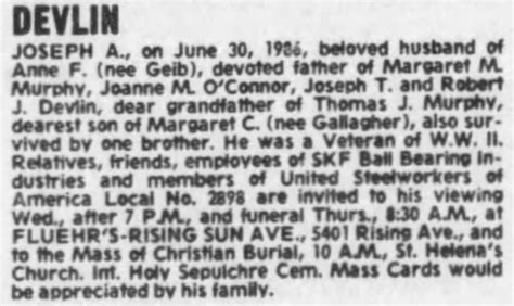 Joseph Anthony Devlin 1924 1986 Find A Grave Memorial