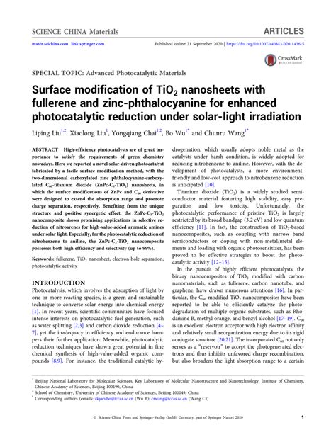 Pdf Surface Modification Of Tio 2 Nanosheets With Fullerene And Zinc Phthalocyanine For
