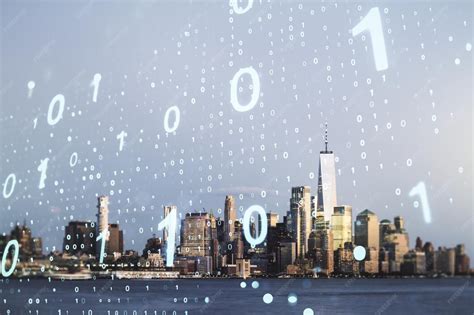 Premium Photo Double Exposure Of Abstract Virtual Binary Code