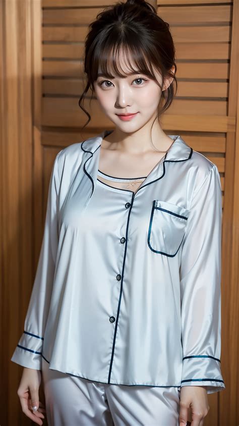 リアルな写真 1 かわいい韓国スター 交差した前髪 薄化粧 中くらいの胸のサイズ 少し微笑む かわいいパジャマを着て