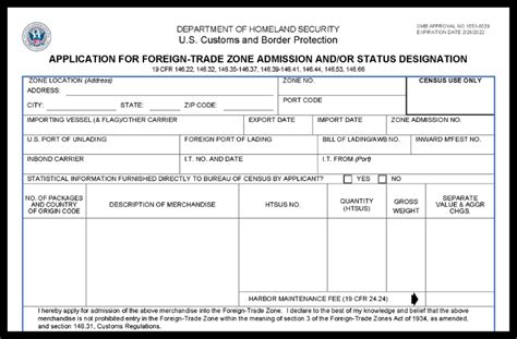 Form 214 Application For Ftz Admissionstatus Designation Tri Link Ftz