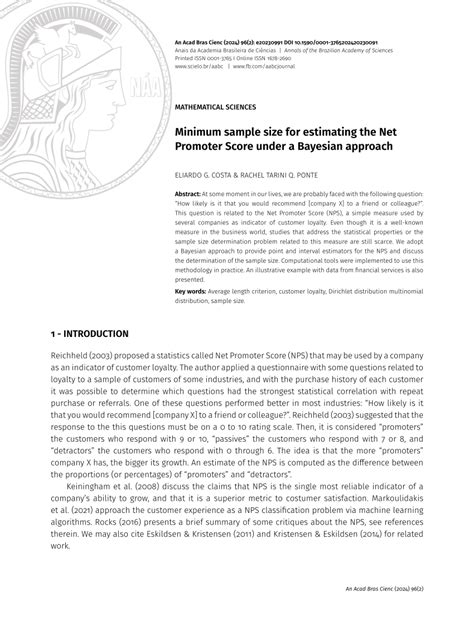 Pdf Minimum Sample Size For Estimating The Net Promoter Score Under A