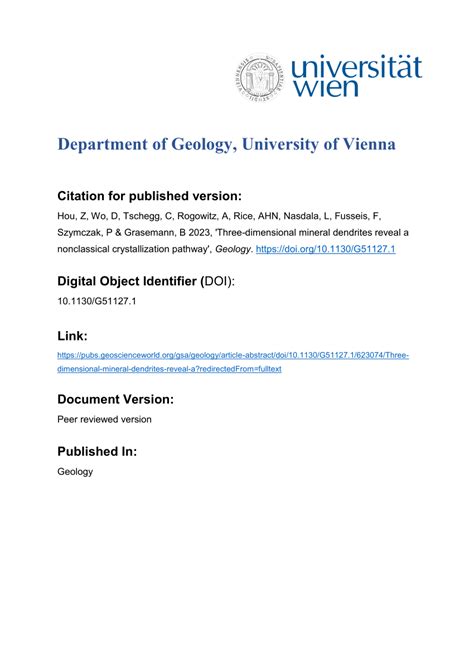 Pdf Three Dimensional Mineral Dendrites Reveal A Nonclassical Crystallization Pathway