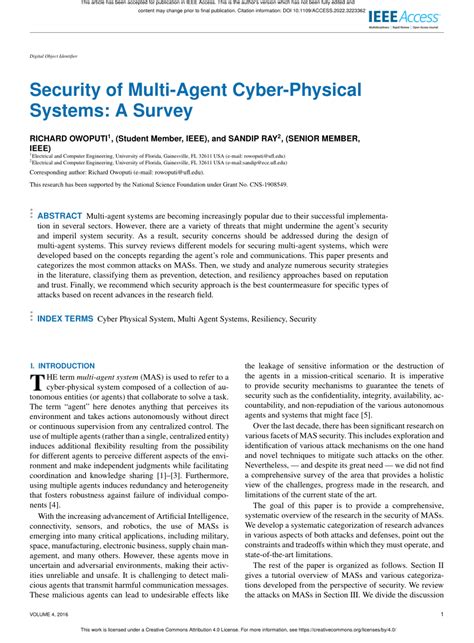 (PDF) Security of Multi-Agent Cyber-Physical Systems: A Survey