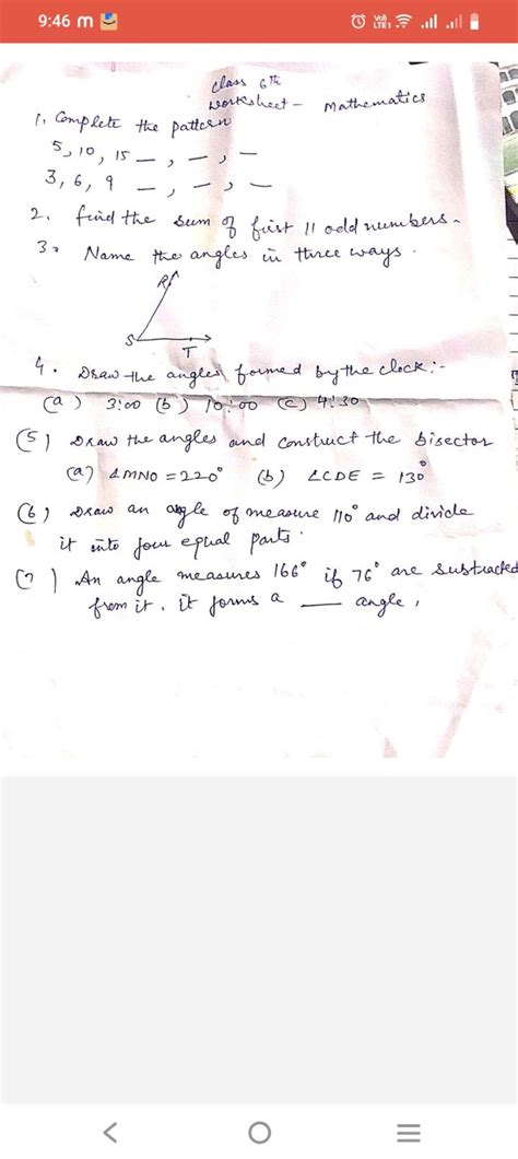 Class 6th Mathematics Worksheet Complete The Pattern 5 10 15