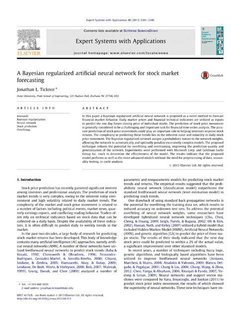 a bayesian regularized artificial neural network for stock market