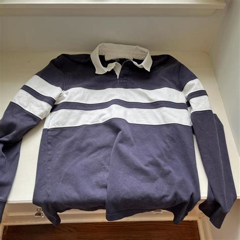 J Crew Navy And White Striped Rugby Shirt Second Depop