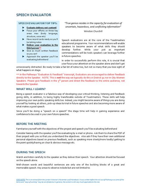 Speech Evaluator Role Guide Nov 2016 Pdf Speech Body Language