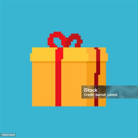 선물 상자 픽셀 아트입니다 새해와 크리스마스 8 비트 픽셀화 벡터 일러스트레이션 귀여운에 대한 스톡 벡터 아트 및 기타 이미지