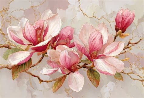 Floral Wallpaper Depicting Pink Magnolias On A Soft Pink Grunge
