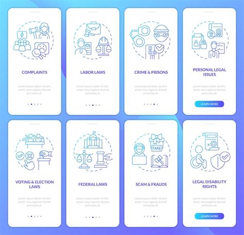 Premium Vector Legal Cases Blue Gradient Onboarding Mobile App Screen Set