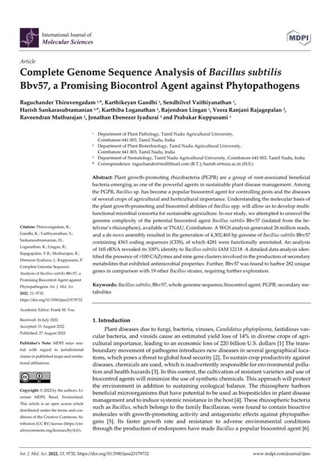 Pdf Complete Genome Sequence Analysis Of Bacillus Subtilis Bbv57 A