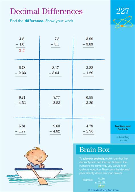 Subtracting With Decimals Thư Viện Tiếng Anh
