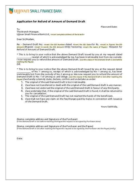 Fillable Online Application For Refund Of Amount Of Demand Draft Fax