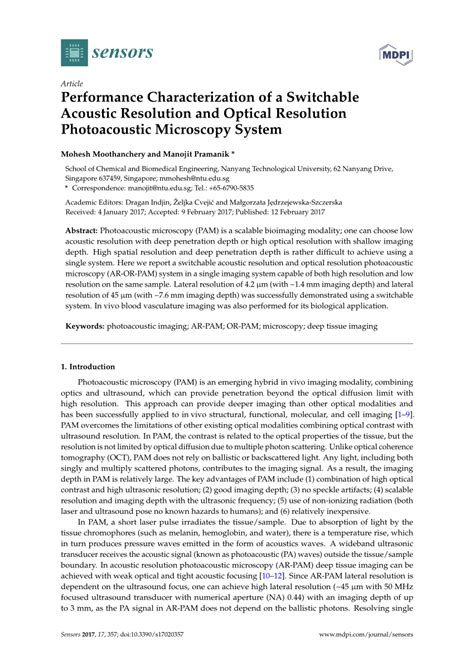 Pdf Performance Characterization Of A Switchable Acoustic Resolution