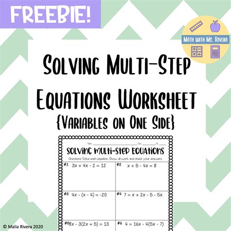 Multi Step Equations Variables On One Side Worksheet Printable