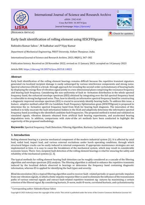 Pdf Early Fault Identification Of Rolling Element Using Iescffogram
