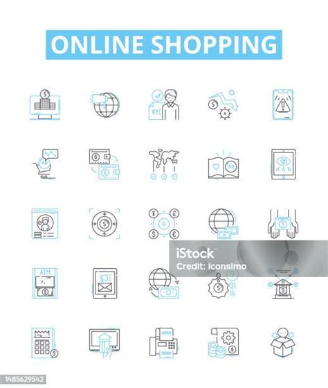 온라인 쇼핑 벡터 라인 아이콘이 설정되었습니다 쇼핑 온라인 전자 상거래 구매 구매 쇼핑 카트 마켓 플레이스 일러스트레이션 개요