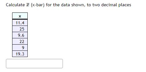 Solved Calculate xˉ x bar for the data shown to two Chegg com