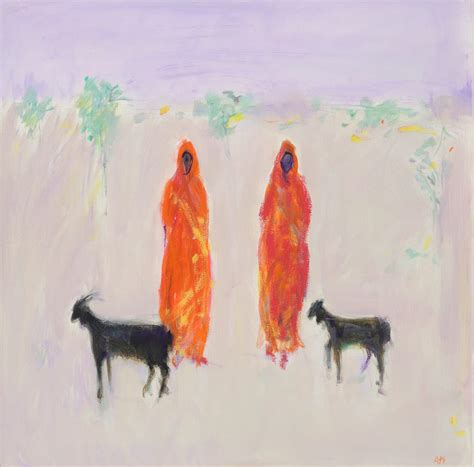 Ann Shrager Neac Two Ladies In Orange With Goats Thompsons Gallery