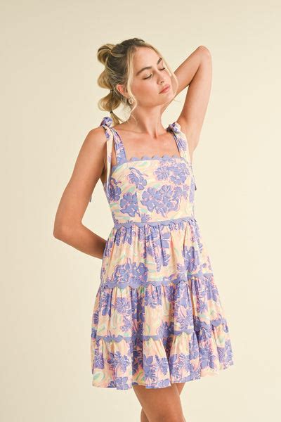 Floral Scallop Trim Dress Lavender Nude Southern Fashion Boutique Bliss