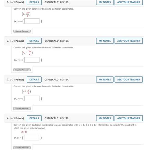 solved convert the given polar coordinates to cartesian