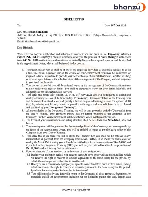 rishabh malhotra offer letter pdf salary taxes