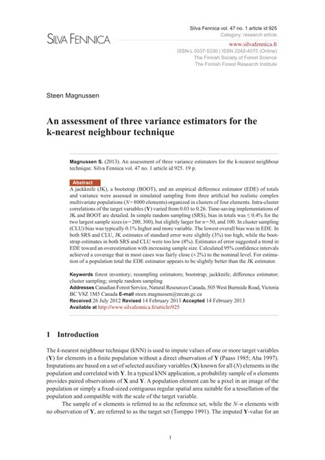 pdf an assessment of three variance estimators for the k nearest