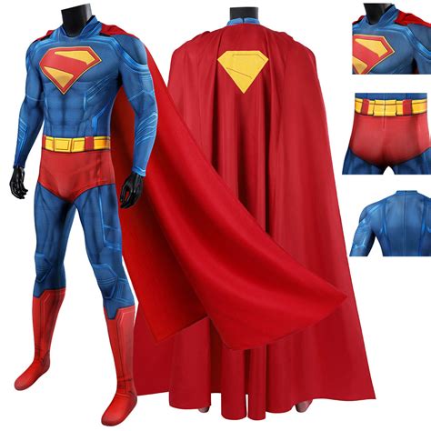 Clark Kent Superman Costume Superhero Cosplay Bodysuit With Cloak Adul