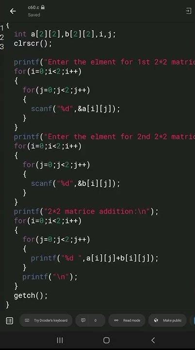 Find Subtraction Of 2×2 Matrix Using 2 D Array 2d Array In C