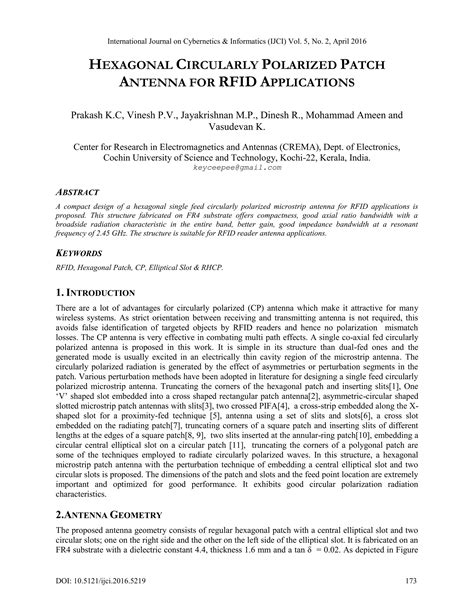 Hexagonal Circularly Polarized Patch Antenna For Rfid Applications