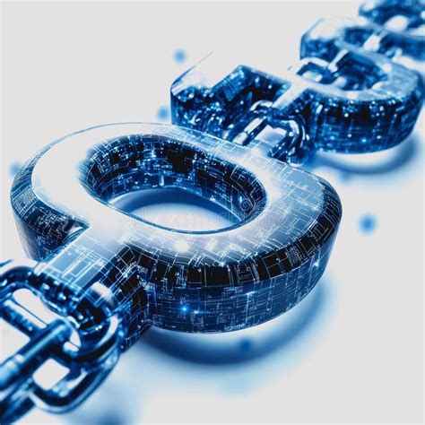 digital blockchain concept with futuristic blue lock and chain link