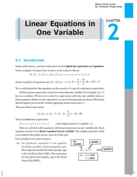 Pdf Linear Equations In One Variable 21 21 Introduction