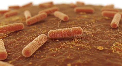 Salmonella On A Contaminated Surface 3d Illustration Of A Foodborne Pathogen Stock