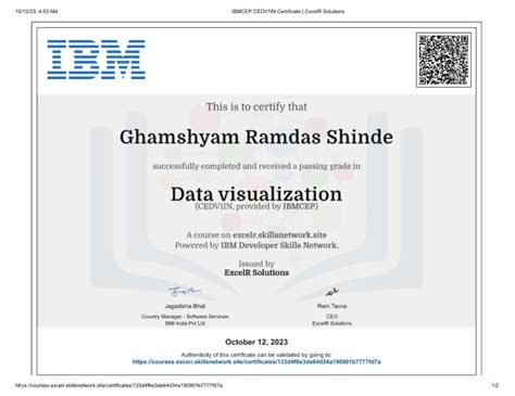 Earned Data Visualization Certification From Ibm Ghanshyam Shinde