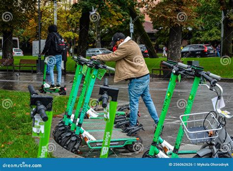 Rental Electric Scooters on the City Street Editorial Photo - Image of ...