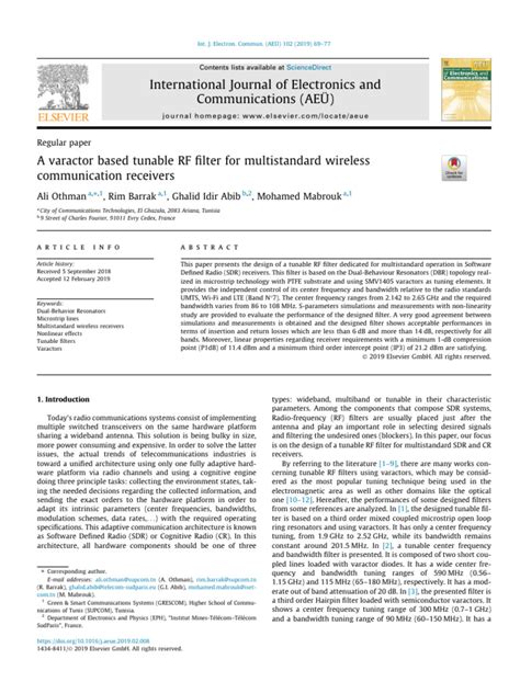 A Varactor Tunable Rf Filter For Multistandard Wireless Communication Receivers Pdf