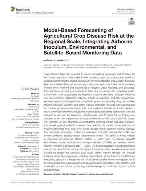 Pdf Model Based Forecasting Of Agricultural Crop Disease Risk At The
