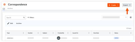 伝達事項のリストをエクスポートする Procore
