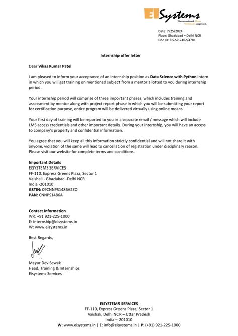 Vikas Kumar Patel On Linkedin Datascience Internship Eisystems Learning Careergrowth