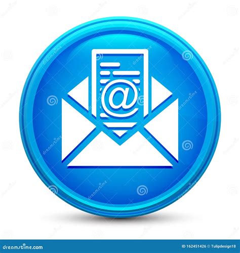 Newsletter Email Icon Glass Shiny Blue Round Button Isolated Design Vector Illustration Stock