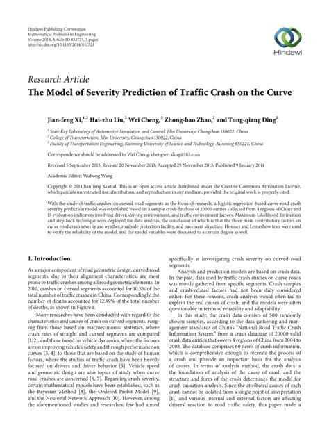 Pdf The Model Of Severity Prediction Of Traffic Crash On The Curve