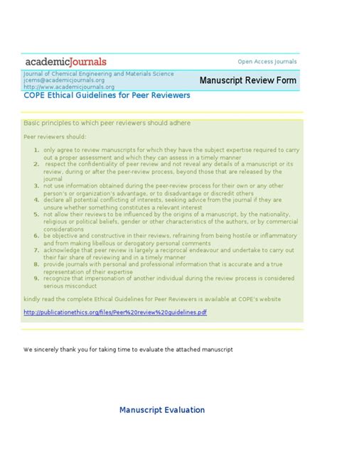 Guidelines For Ethical Peer Review Ensuring Impartiality Confidentiality And Responsible